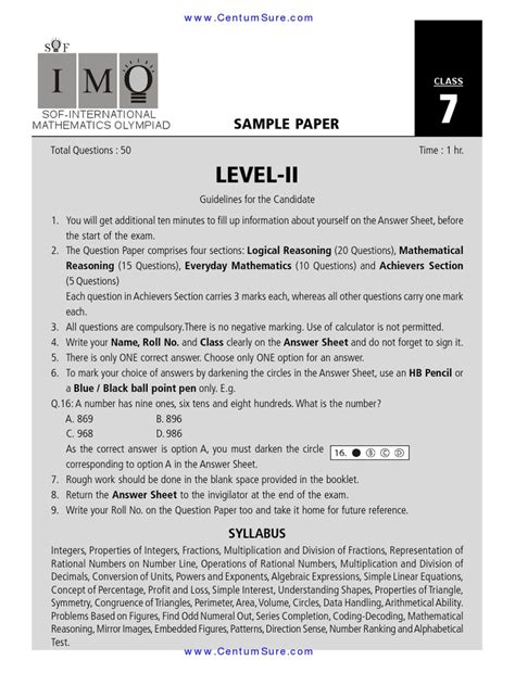 Class 7 Imo 2 Pdf Pdf Rational Number Triangle