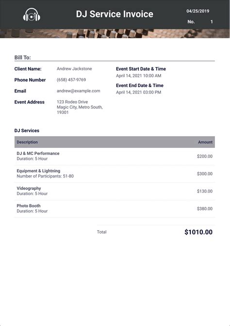 √ Free Printable Dj Invoice Template