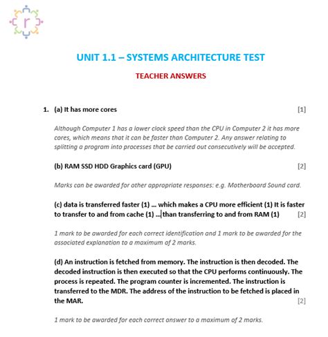 Editable E Class And Test Paper With Answers For GCSE Computer Science Systems Architecture Unit