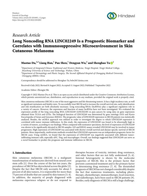 Pdf Long Noncoding Rna Linc02249 Is A Prognostic Biomarker And Correlates With