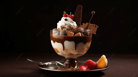 딸기와 초콜릿을 얹은 아이스크림을 얹은 초콜릿 디저트 초콜릿 파르페 고화질 사진 사진 음식 배경 일러스트 및 사진 무료 다운로드 Pngtree