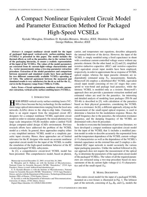 Pdf A Compact Nonlinear Equivalent Circuit Model And Parameter
