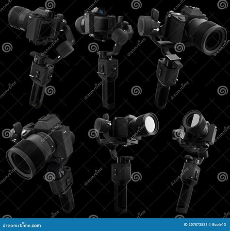 Axis Gimbal Stabilization System With Nonexistent Mirrorless Camera Isolated Stock