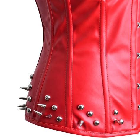 Red Leather Corset Top Over Bust Black Leather Corset Leather Corset Lace Tights
