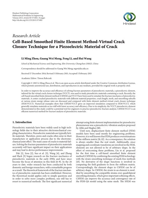pdf cell based smoothed finite element method virtual crack closure