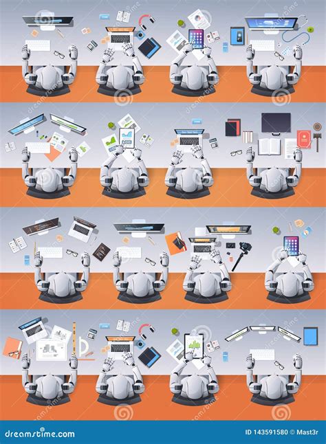 Robotic Characters Vector Set Design Robot Characters In Standing Pose And Waving Gesture