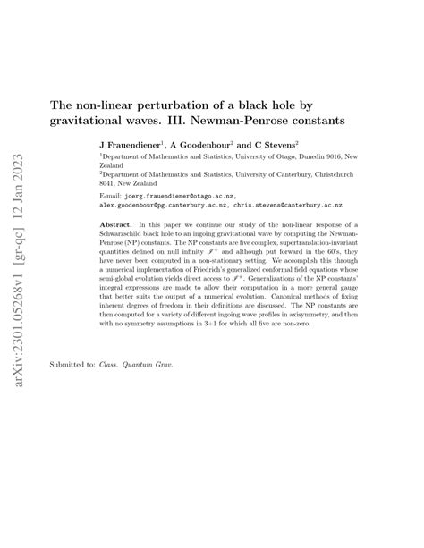 Pdf The Non Linear Perturbation Of A Black Hole By Gravitational