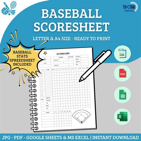 Printable Baseball Scorecard Pdf Baseball Score Sheet Template