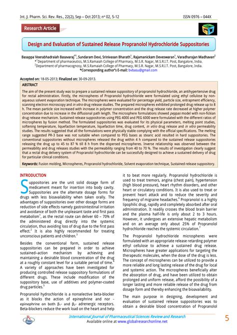 Download Pdf Design And Evaluation Of Sustained Release Propranolol