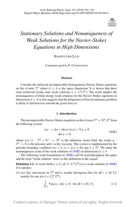 Stationary Solutions And Nonuniqueness Of Weak Solutions For The Navier