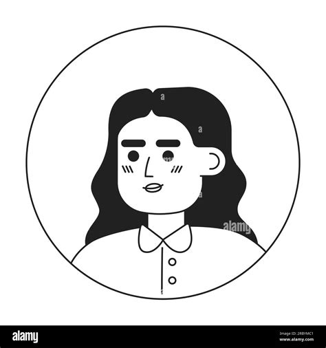 Pretty Young Woman With Curly Hair Monochrome Flat Linear Character