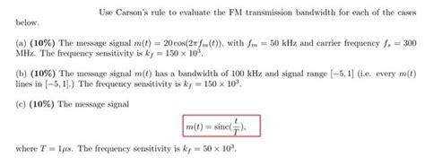 solved use carson s rule to evaluate the fm transmission