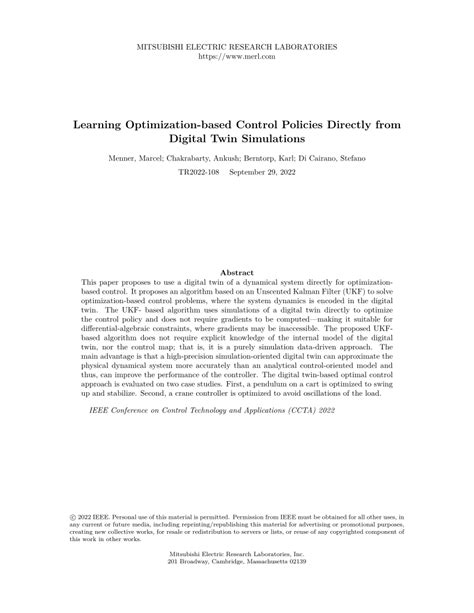 Pdf Learning Optimization Based Control Policies Directly From Digital Twin Simulations