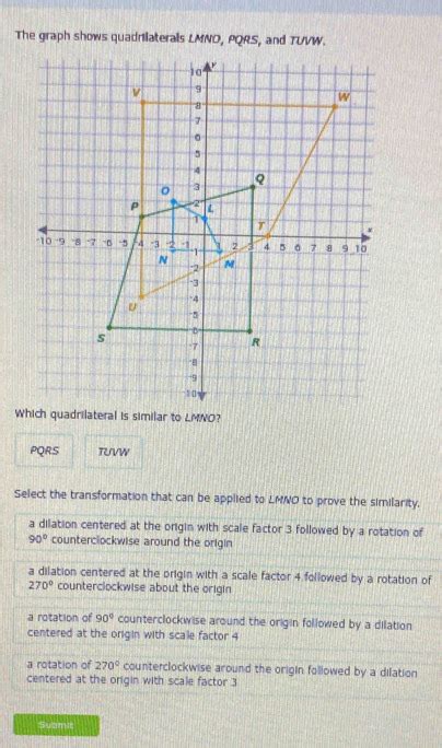 Solved The Graph Shows Quadrilaterals Lmno Pqrs And Tuvw Wto 7 Pqrs