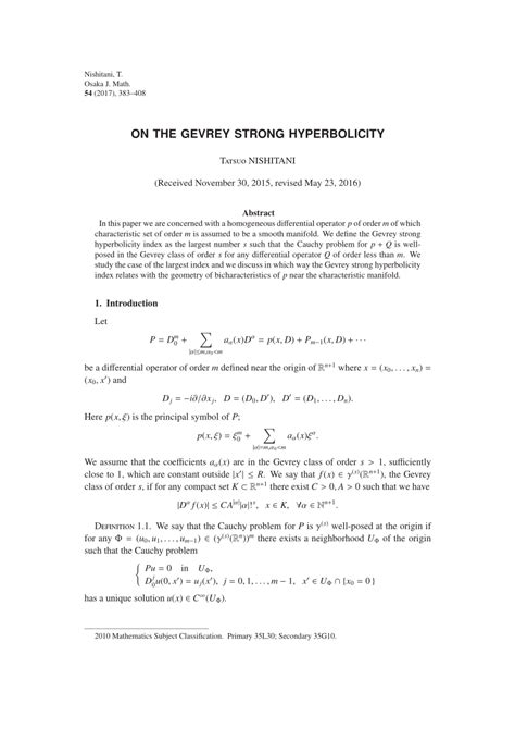 Pdf On The Gevrey Strong Hyperbolicity
