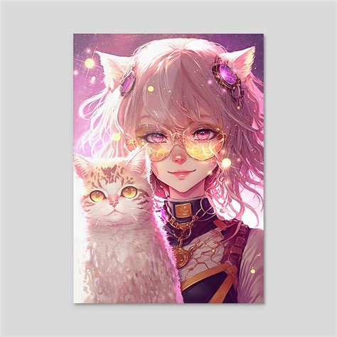 Cute Anime Cat Girl With Her Kawaii Cat An Art Acrylic By Anass