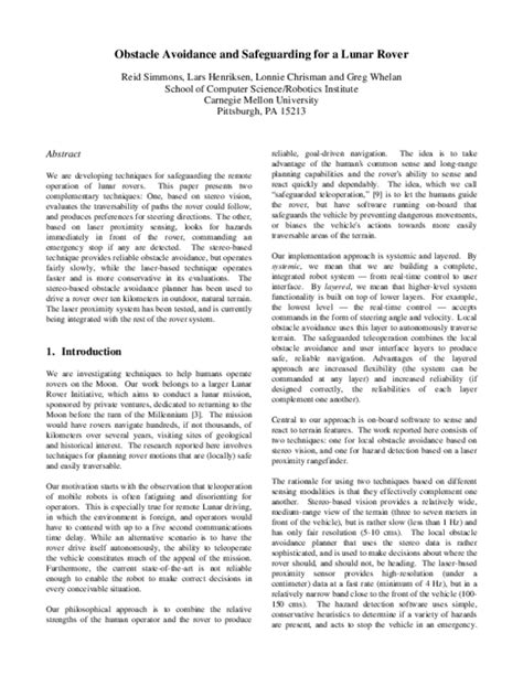 Pdf Obstacle Avoidance And Safeguarding For A Lunar Rover