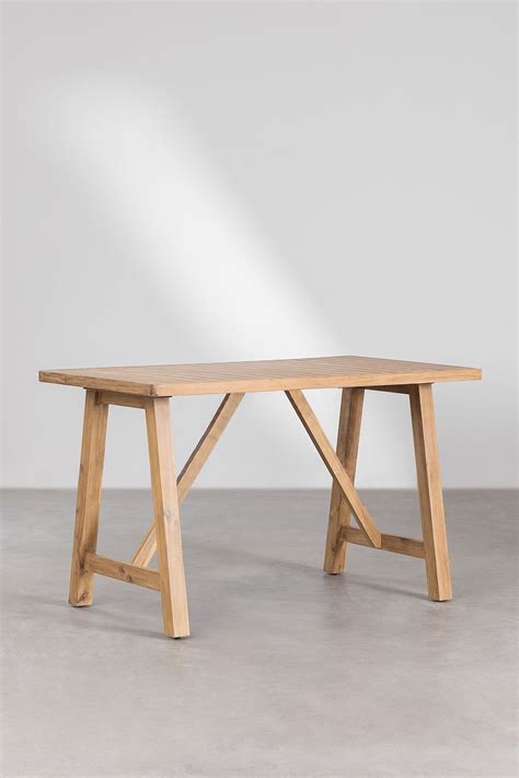 Set Acacia Wood Rectangular High Table 160x90 Cm And 2 High Garden