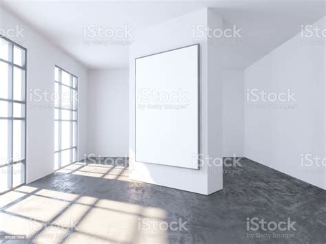 빈 포스터와 밝은 콘크리트 방 갤러리 전시 광고 개념입니다 모의 3d 그림 0명에 대한 스톡 사진 및 기타 이미지 0명 간판 건축 Istock