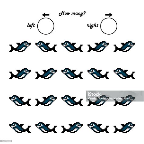 미취학 아동을위한 게임 얼마나 많은 돌고래가 왼쪽 오른쪽으로 수영하고 얼마나 많은 돌고래가 위 아래로 수영하는지 계산하십시오 수학 게임 벡터 일러스트 레이 션 0명에 대한