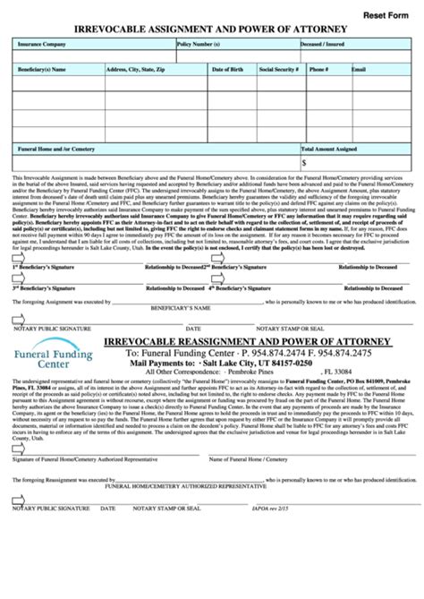 Irrevocable Assignment And Power Of Attorney Printable Pdf Download