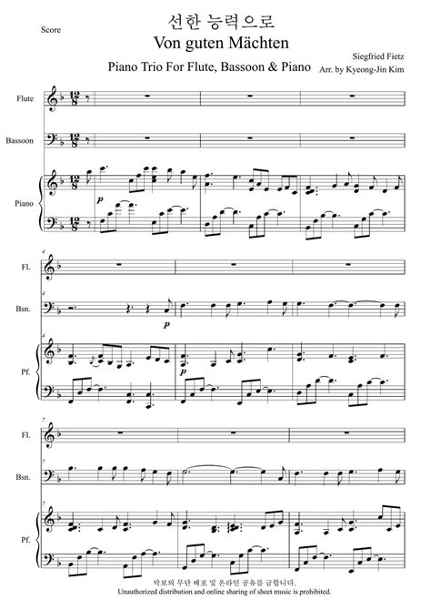 Siegfried Fietz 선한 능력으로 피아노 트리오 플룻 바순 피아노 Sheet by Pianist Jin