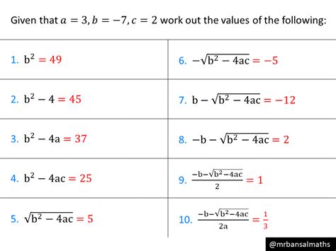 Substitution Quadratic Formula Variation Theory