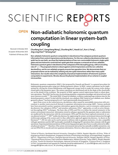 Pdf Non Adiabatic Holonomic Quantum Computation In Linear System Bath Coupling
