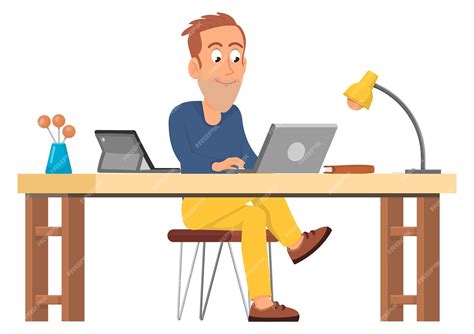 Premium Vector Cartoon Freelancer Working On Laptop House Office