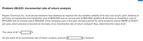 Solved Problem 08 021 Incremental Rate Of Return Chegg Com