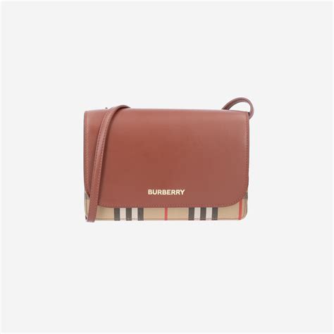 버버리 롱 스트랩 햄프셔 하우스 체크 크로스백 브라운 Burberry Kream