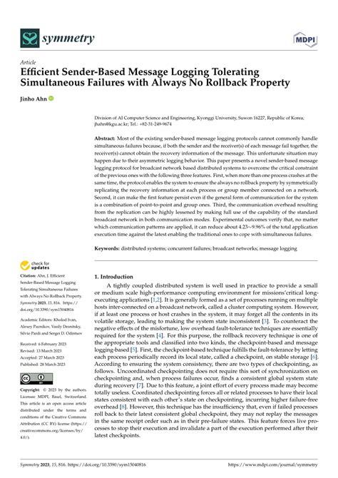 pdf efficient sender based message logging tolerating simultaneous