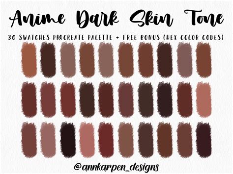 Anime Skin Tone Procreate Palette 30 HEX Color Codes Instant Digital