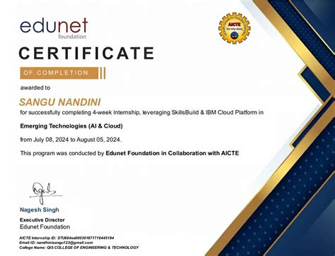 Nandhini Sangu On Linkedin I Have Successfully Completed My Internship At Edunet Foundation