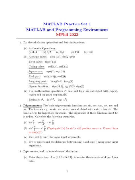 Matlab Practice Set 1 Pdf