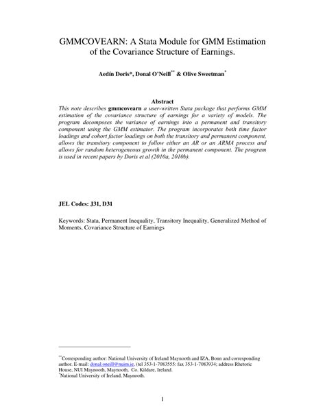 Pdf Gmmcovearn A Stata Module For Gmm Estimation Of The Covariance Structure Of Earnings