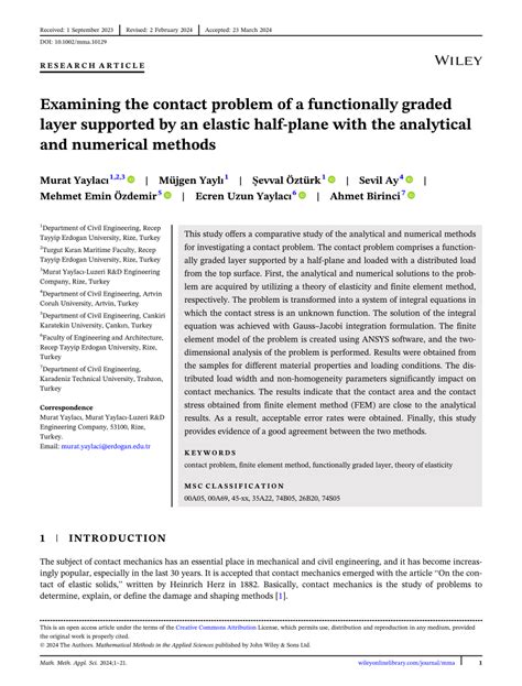 Pdf Examining The Contact Problem Of A Functionally Graded Layer Supported By An Elastic Half