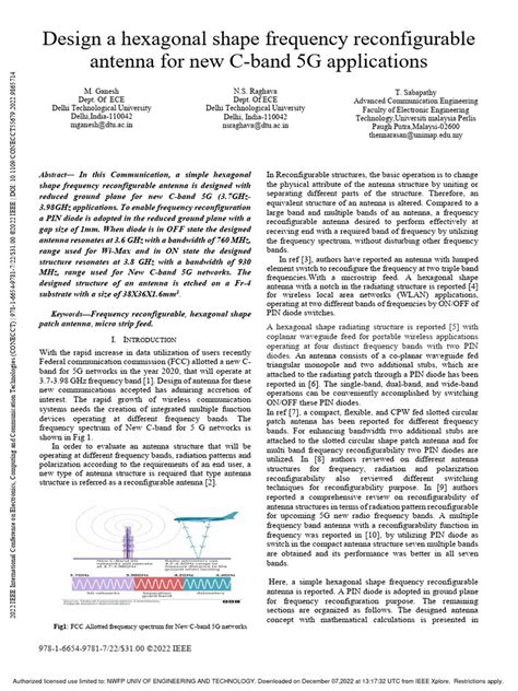 Design A Hexagonal Shape Frequency Reconfigurable Antenna For New C Band 5g Applications