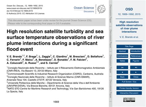 Pdf High Resolution Satellite Turbidity And Sea Surface Temperature Observations Of River