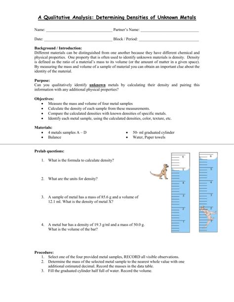 Metal Density Lab Qualitative Analysis Worksheet