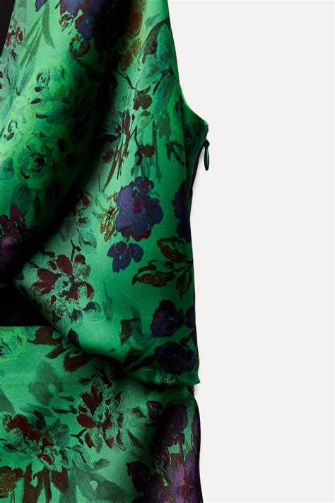 Zara Floral Print Satin Effect Dress International Shipping