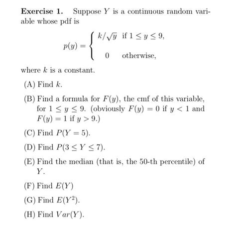 Solved Exercise 1 Suppose Y Is A Continuous Random Variable