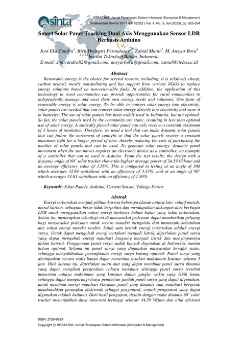 Pdf Smart Solar Panel Tracking Dual Axis Menggunakan Sensor Ldr