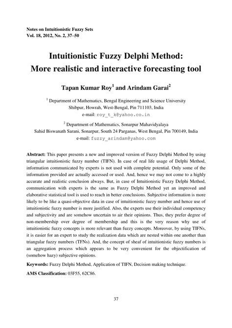 Pdf Intuitionistic Fuzzy Delphi Method More Realistic And Interactive Forecasting Tool