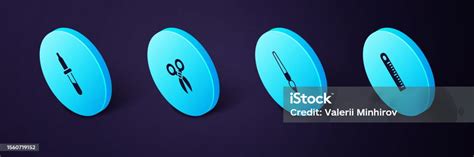 아이소메트릭 눈금자 페인트 브러시 가위 및 피펫 아이콘을 설정합니다 벡터 3차원 형태에 대한 스톡 벡터 아트 및 기타 이미지 3차원 형태 가위 건강 검진 Istock