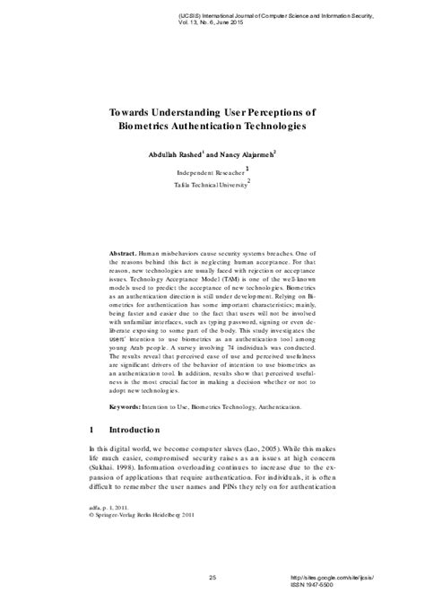 Pdf Towards Understanding User Perceptions Of Biometrics Authentication Technologies