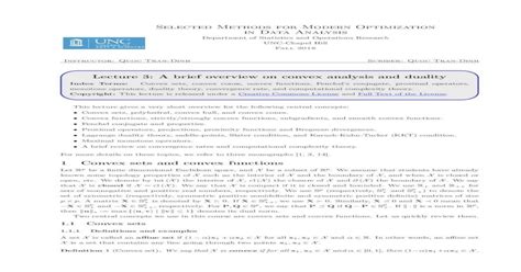 Pdf Lecture 3 A Brief Overview On Convex Analysis And Duality
