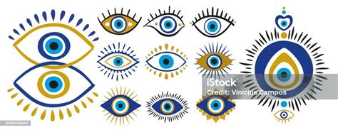 블루 동양 악마 눈 기호 부적 플랫 스타일 디자인 벡터 일러스트 레이 션 세트 흰색 배경에 고립되어 있습니다 그리스 또는 터키 나자르 보호 부적 0명에 대한 스톡 벡터 아트