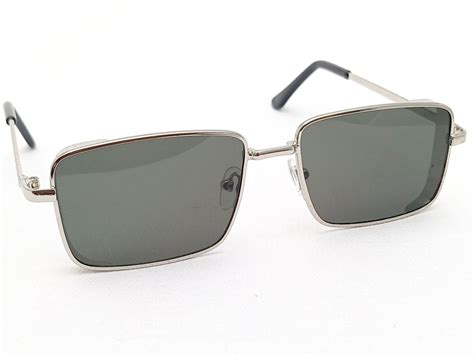 Power Sunglasses Rectangle Shape Silver Frame And Black Tint Colour Lenses