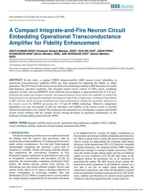 Pdf A Compact Integrate And Fire Neuron Circuit Embedding Operational Transconductance